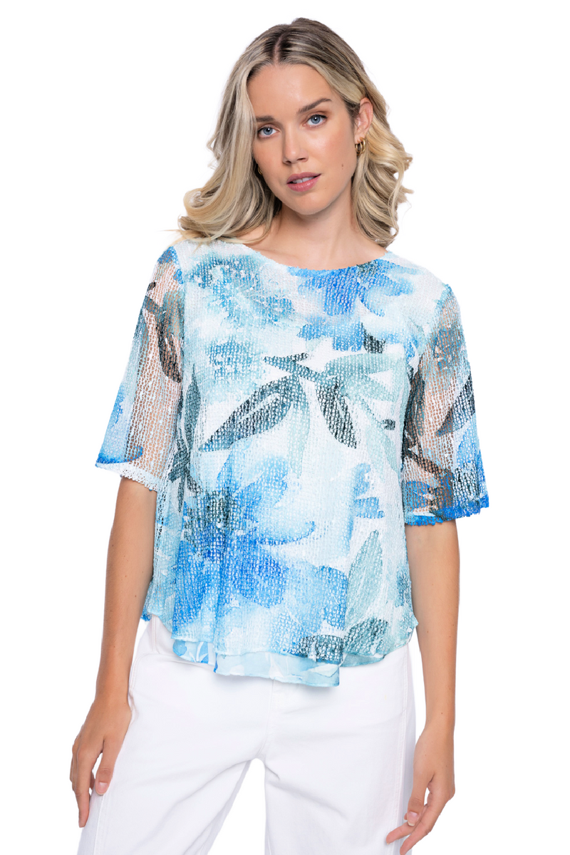 Blue Tropical Mesh Top – Petunias of Naples